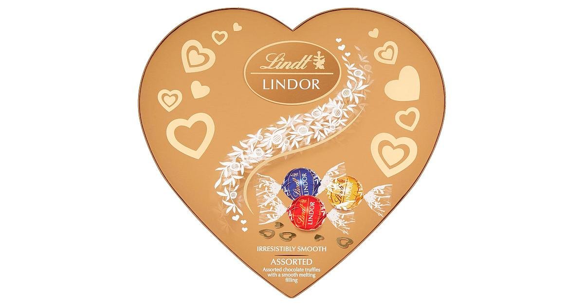 Lindt LINDOR Assorted Chocolate Truffles Gold Heart Shaped Chocolate ...